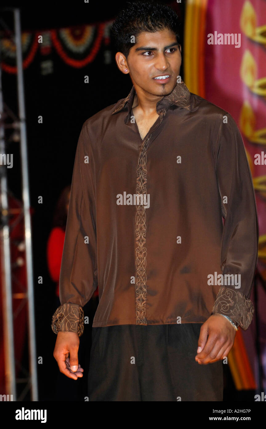 Young male model on catwalk, modern Indian fashion show, Diwali ...