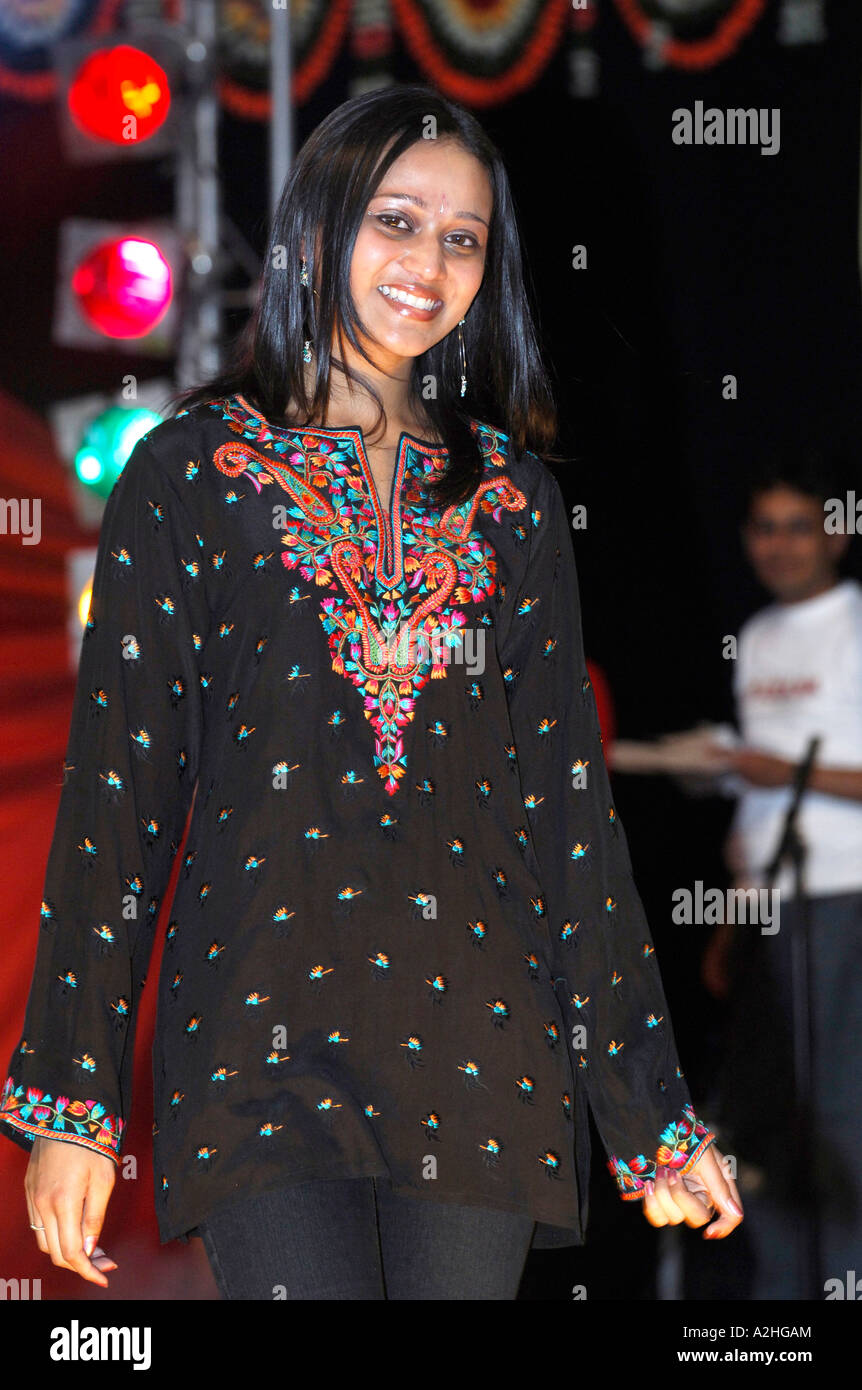 Female model on catwalk, modern Indian fashion show, Diwali Festival of ...