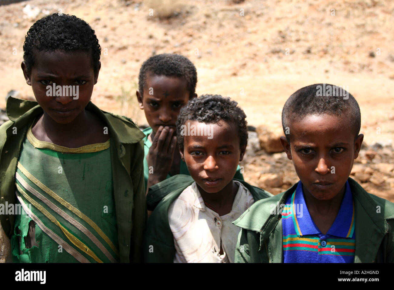Children in front of a traditional, circular church, Bahar Dar ...