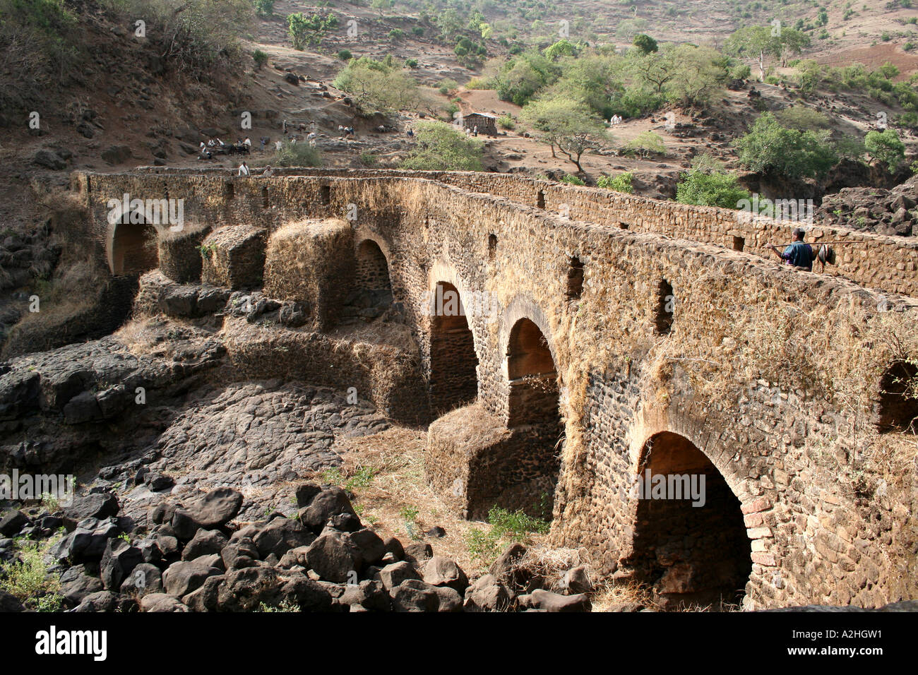 17th century Portuguese stone bridge on the hike to the Blue Nile Falls ...