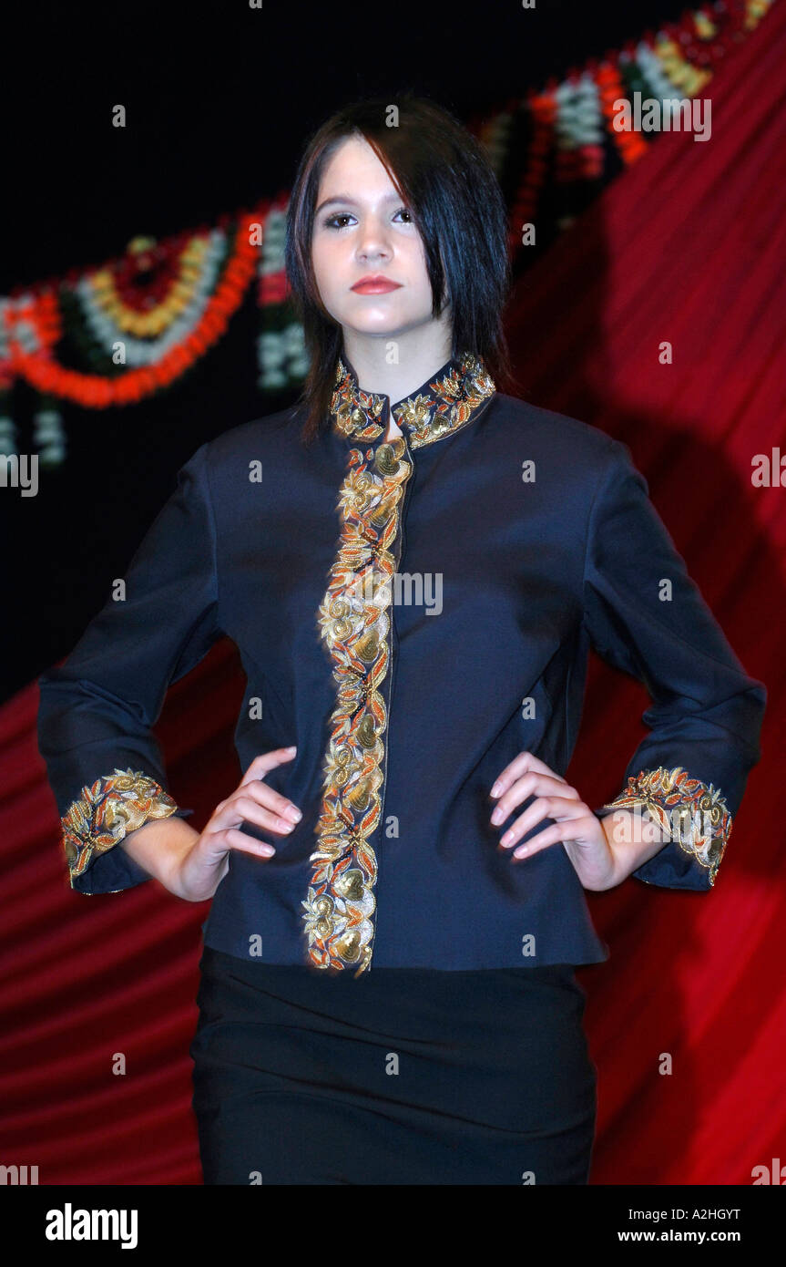 Female model on catwalk, modern Indian fashion show, Diwali Festival of ...