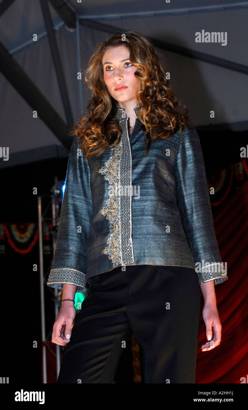 Female model on catwalk, modern Indian fashion show, Diwali Festival of ...