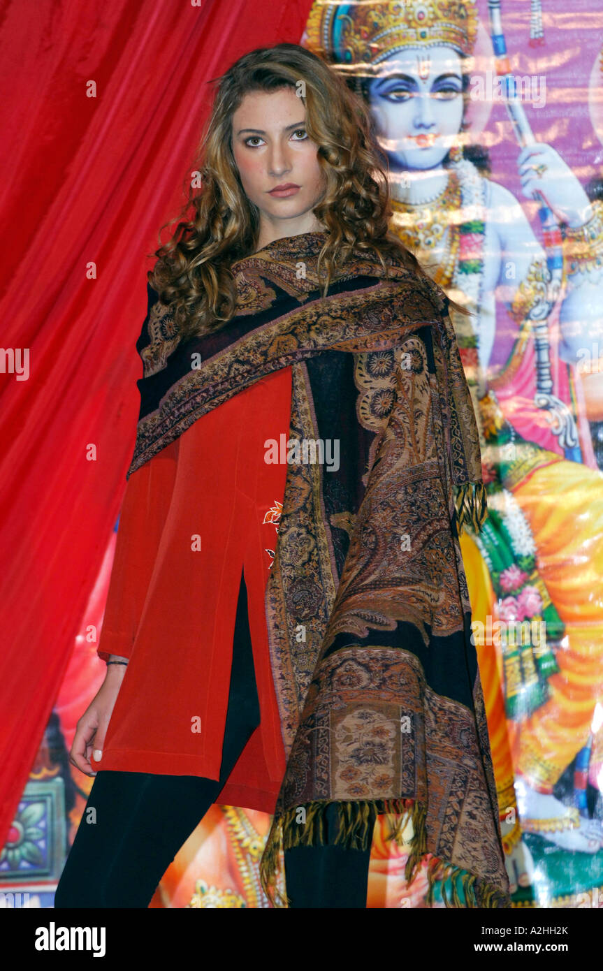 Female model on catwalk, modern Indian fashion show, Diwali Festival of ...