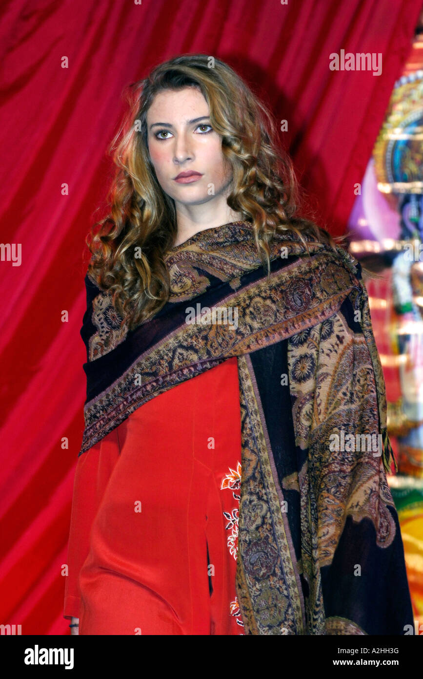 Female model on catwalk, modern Indian fashion show, Diwali Festival of ...