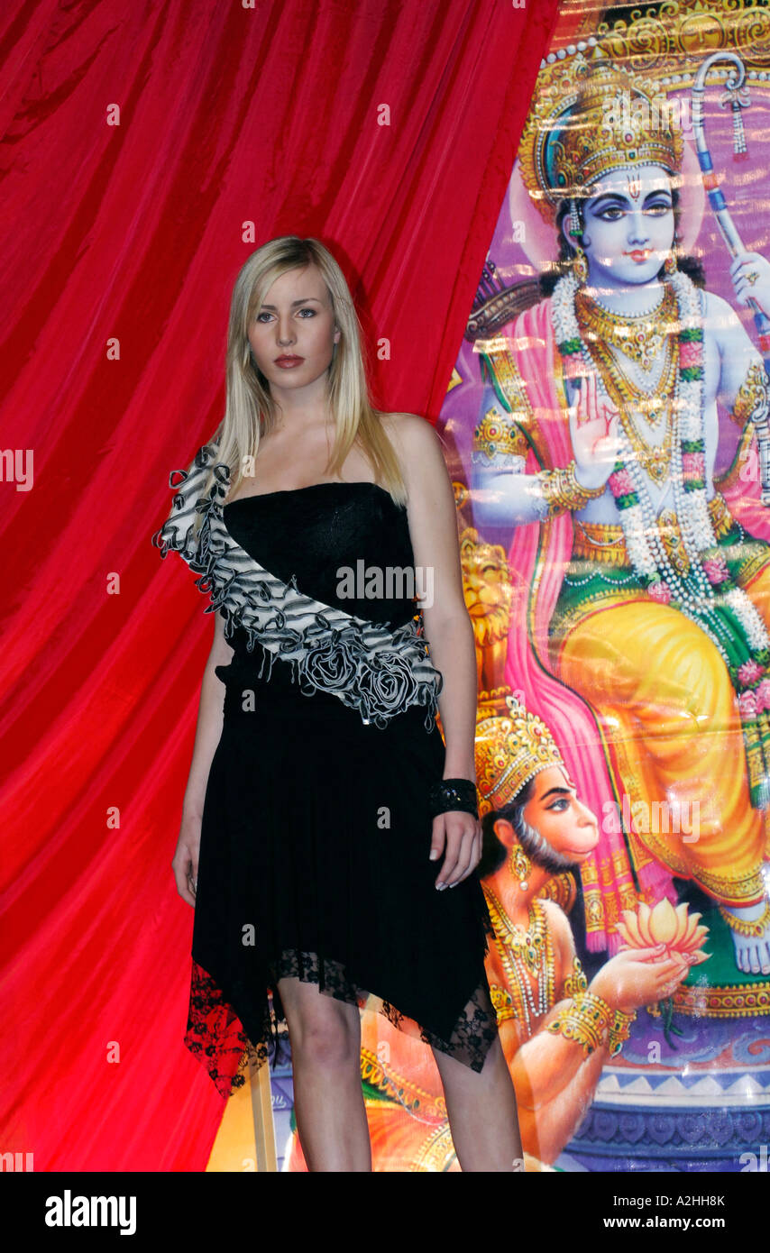 Female model on catwalk, modern Indian fashion show, Diwali Festival of ...