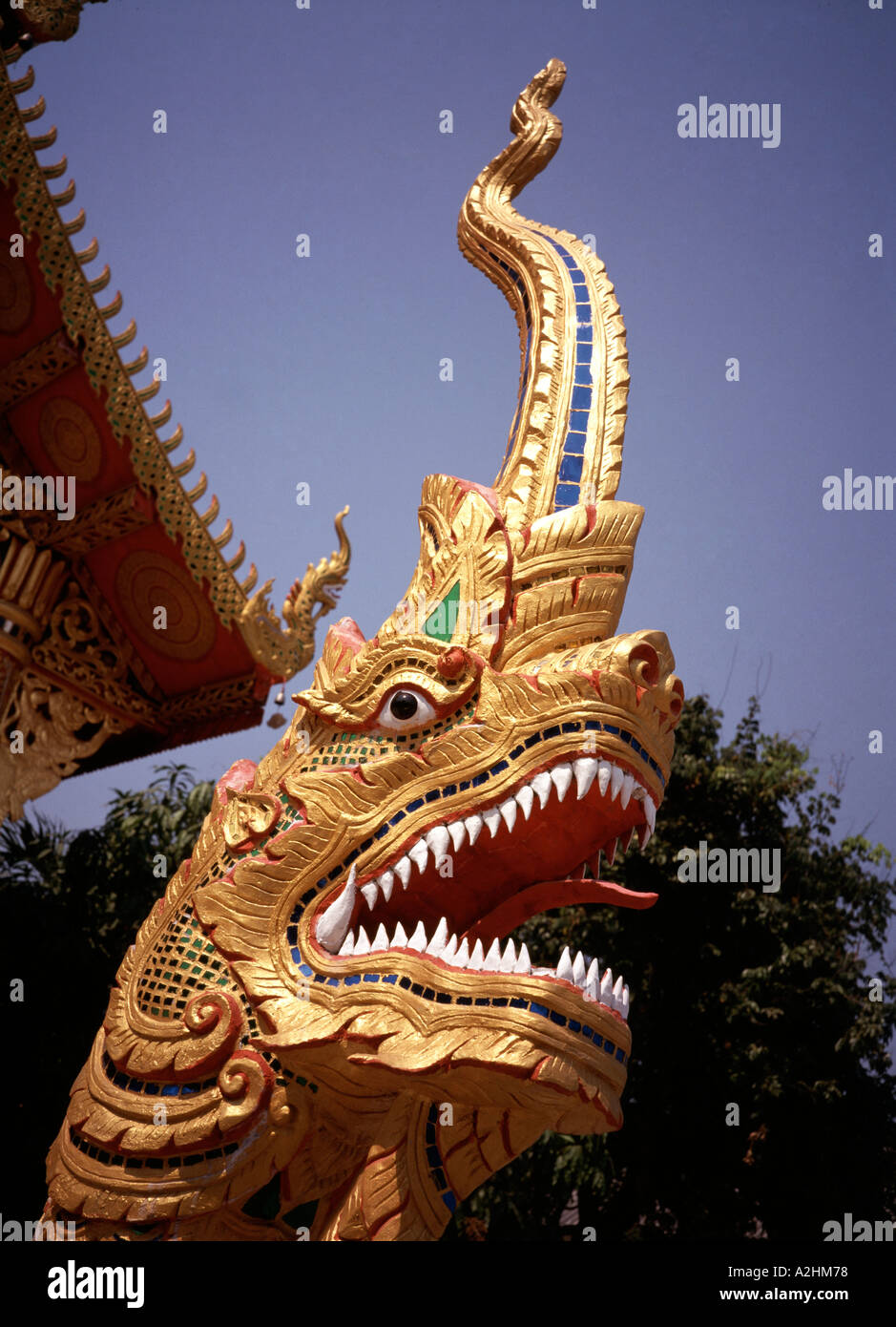 Thailand Chiang Mai gilded temple dragon head Stock Photo - Alamy