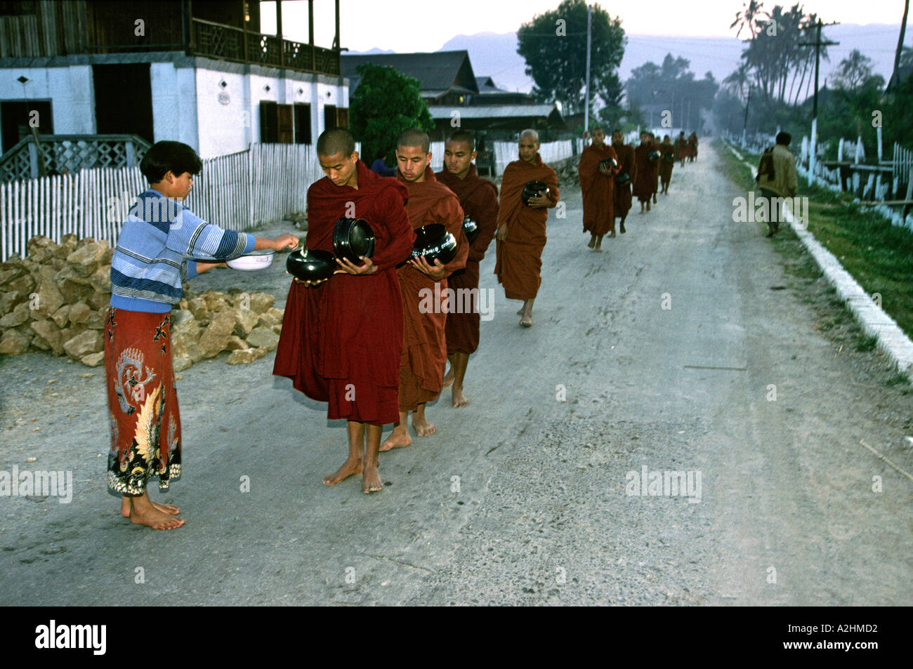Myanmar Burma Inle Lake Yaunghwe Yaungshwe dawn monks on early morning ...