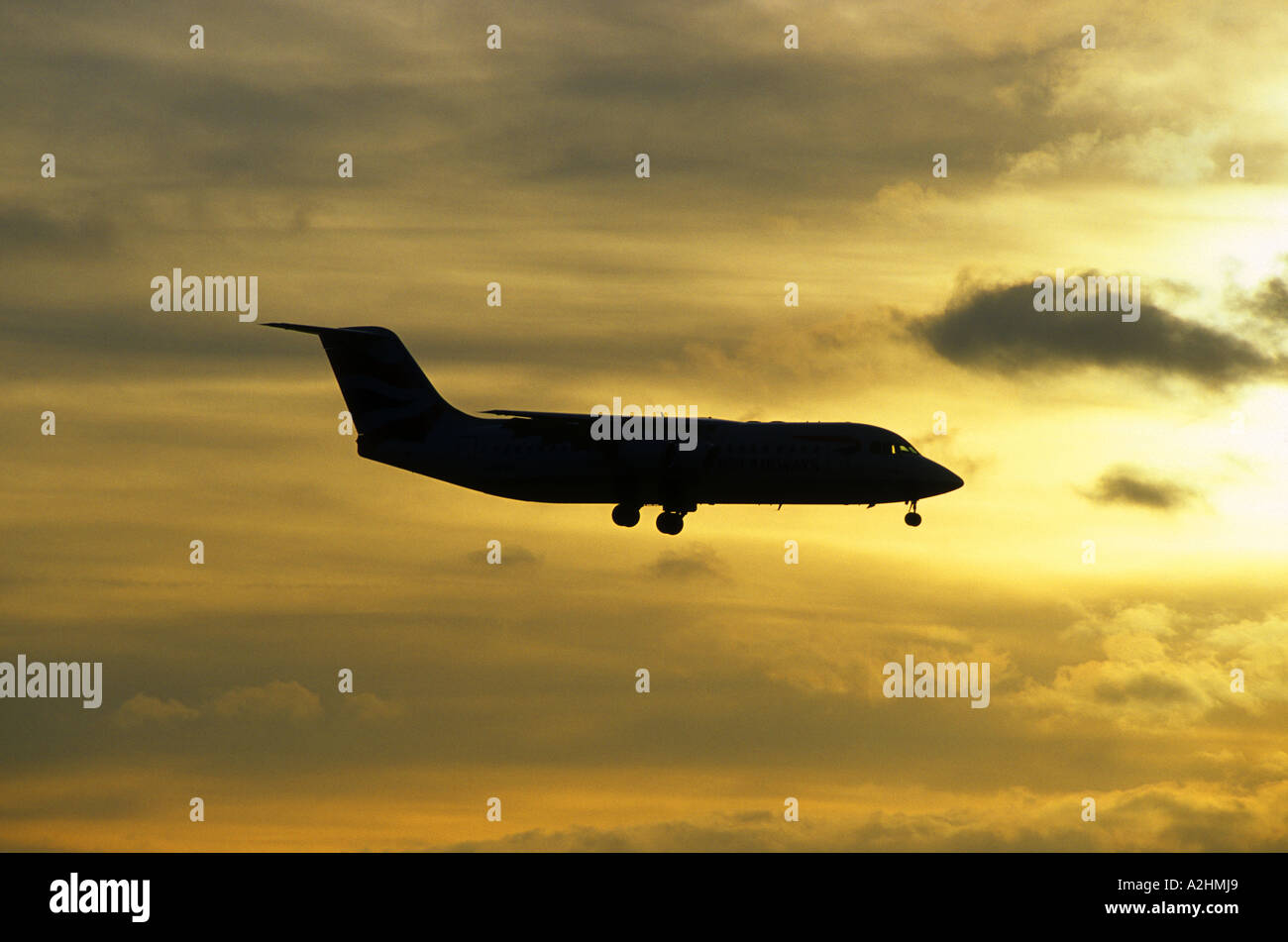 British Airways Avro RJ 100 aircraft landing at Birmingham ...