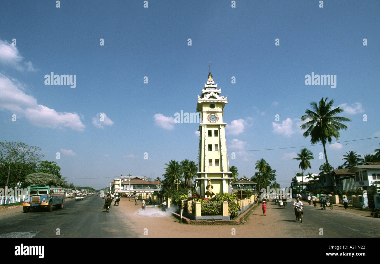 Myanmar Burma Bago main road and clock tower Stock Photo - Alamy
