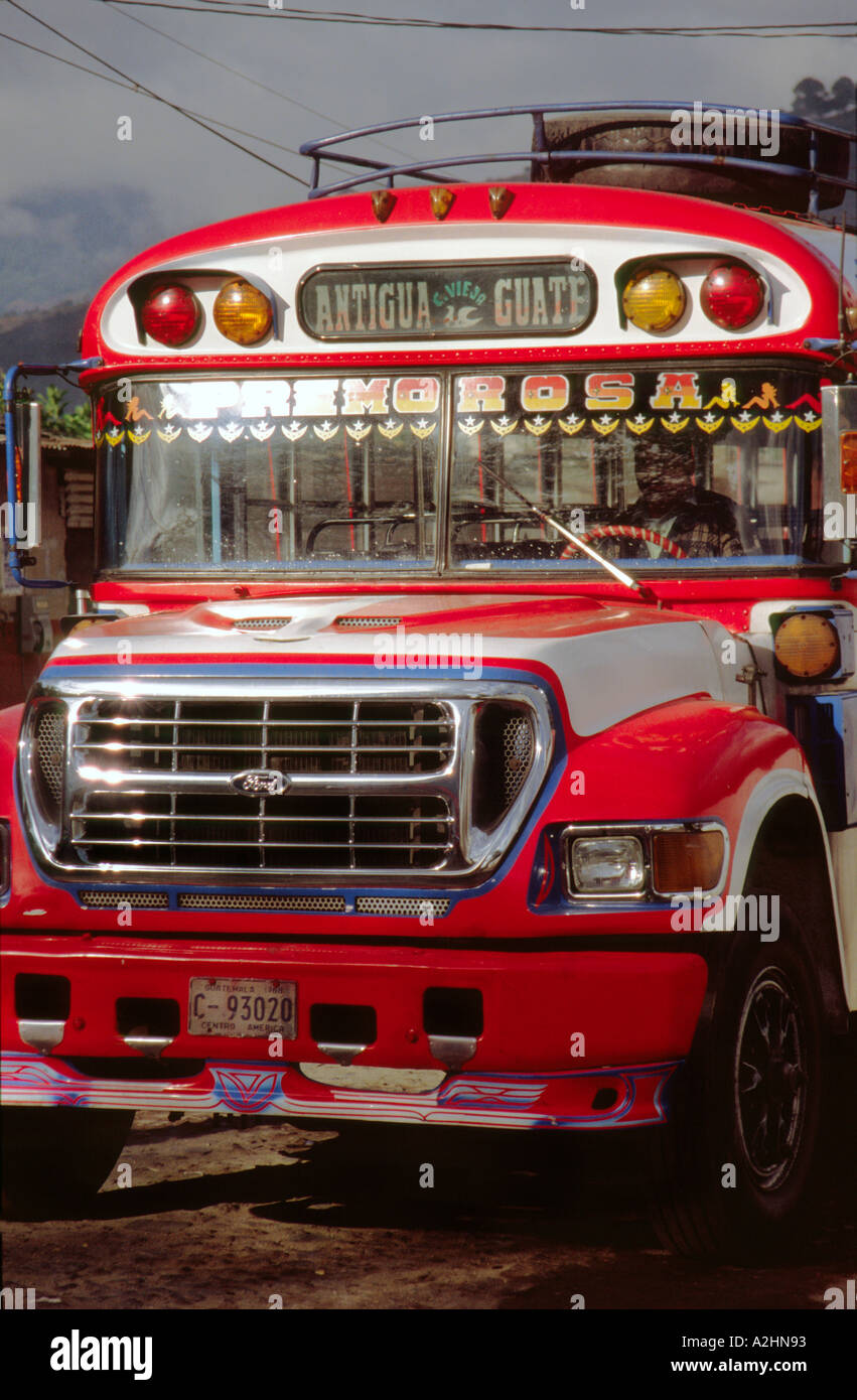 Colourful chicken bus in Guatemala Stock Photo - Alamy