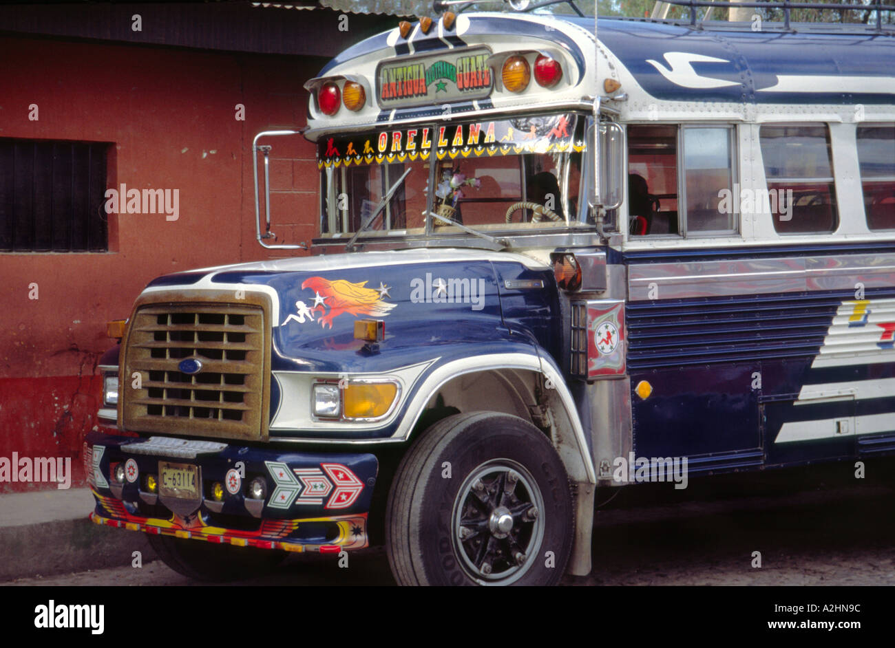 Colourful chicken bus in Guatemala Stock Photo - Alamy