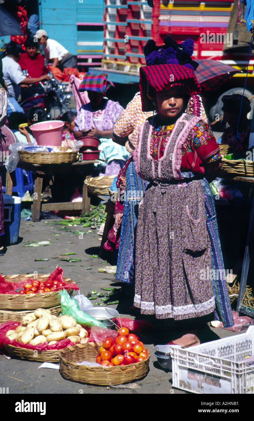 Woman selling vegetables at Almolonga Market near Quetzaltenango in ...