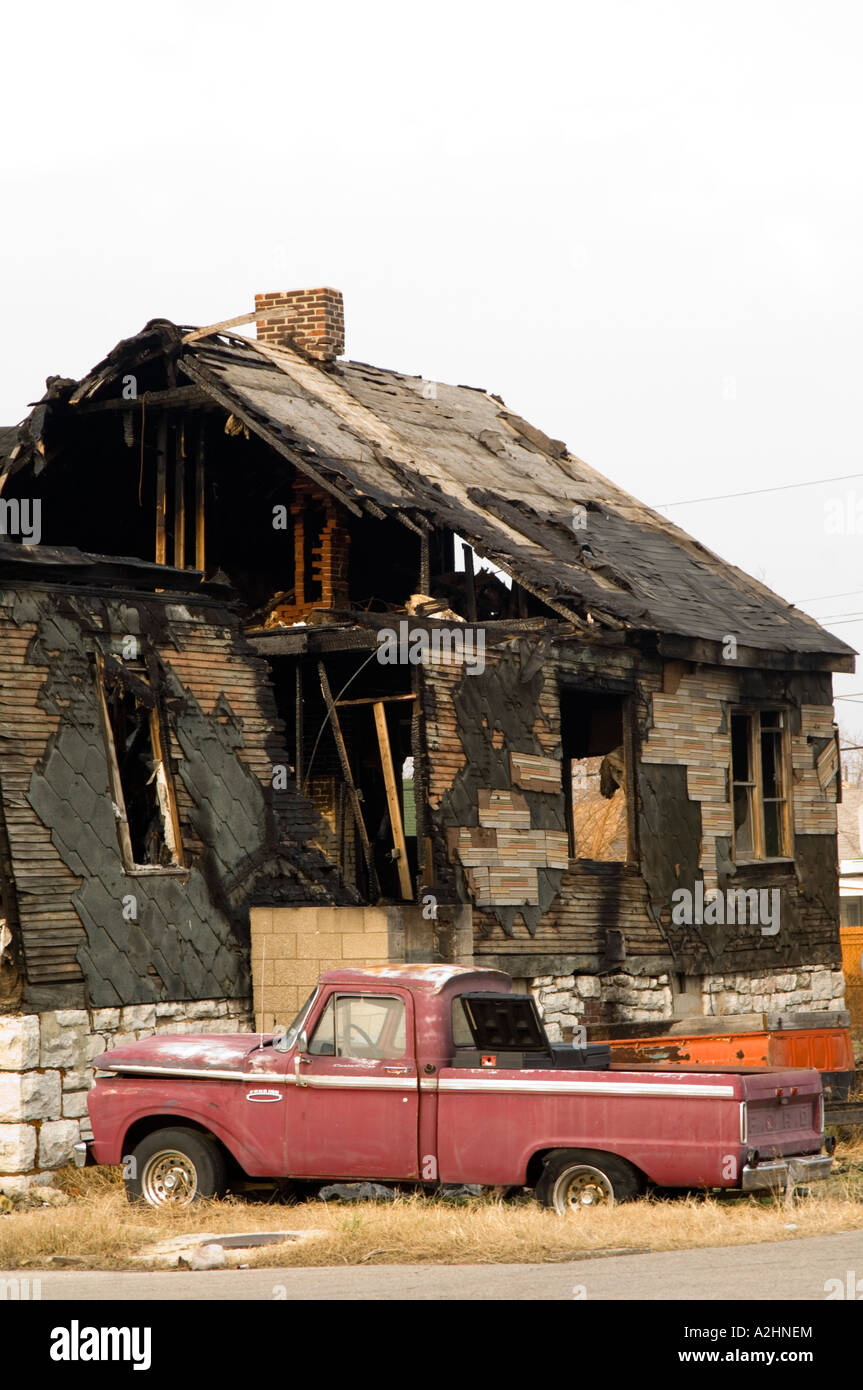 Destroyed house and old truck Stock Photo - Alamy
