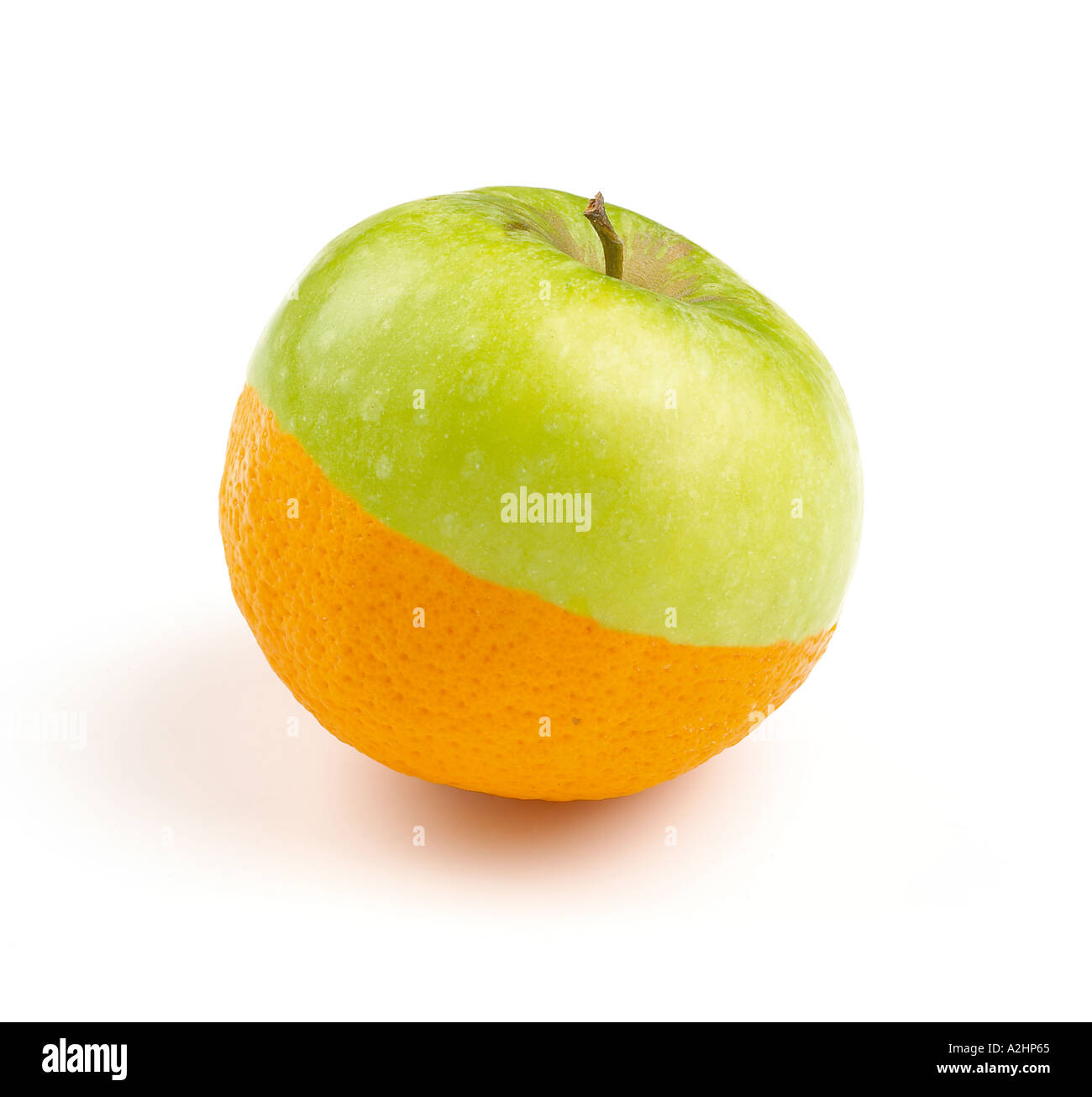 Square shot of apple merged with orange on a white background Stock ...