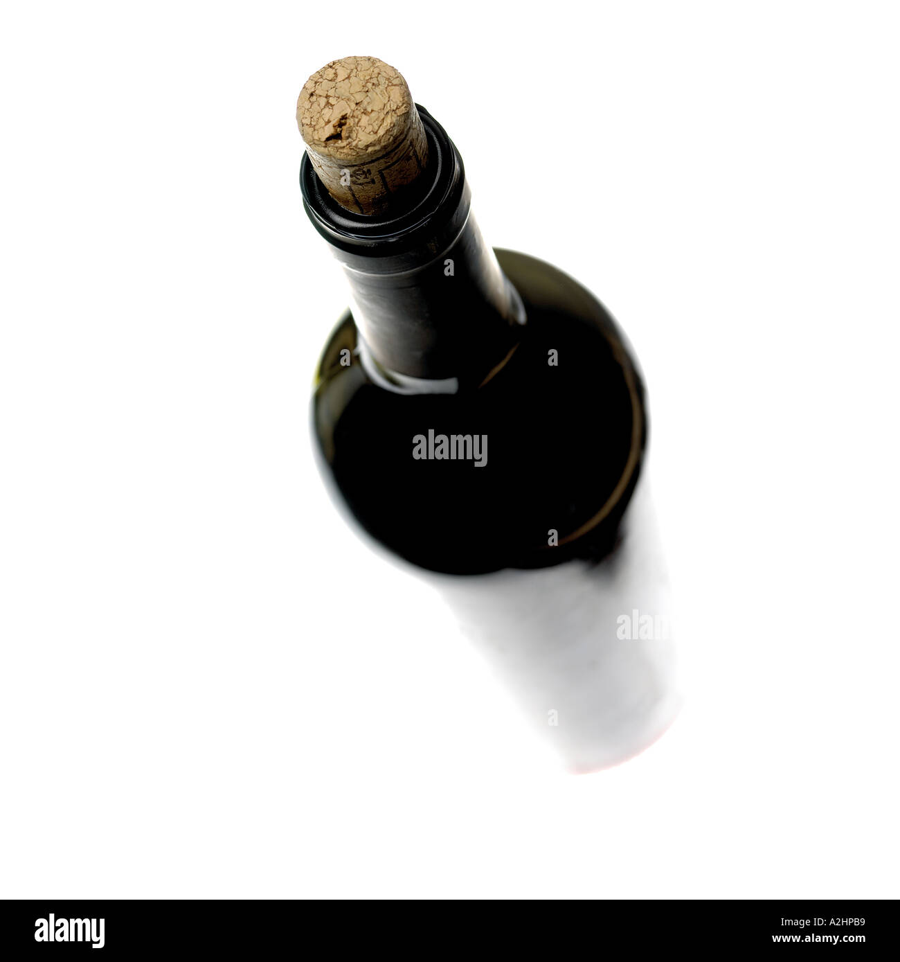 Square shot of red wine bottle from above with cork sticking out Stock ...