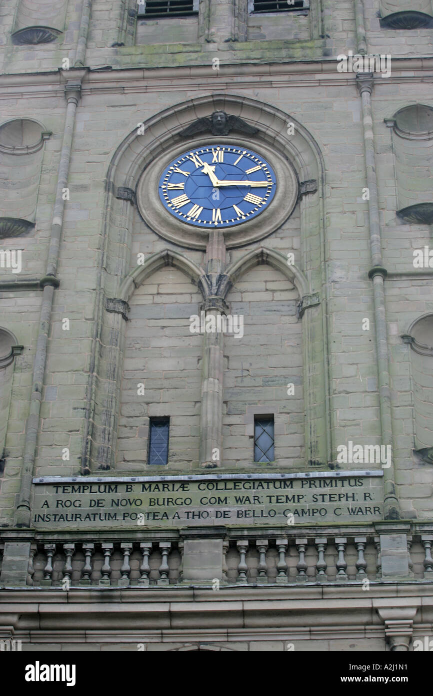 Latin inscription and clock on the tower of St Mary's church, Warwick ...
