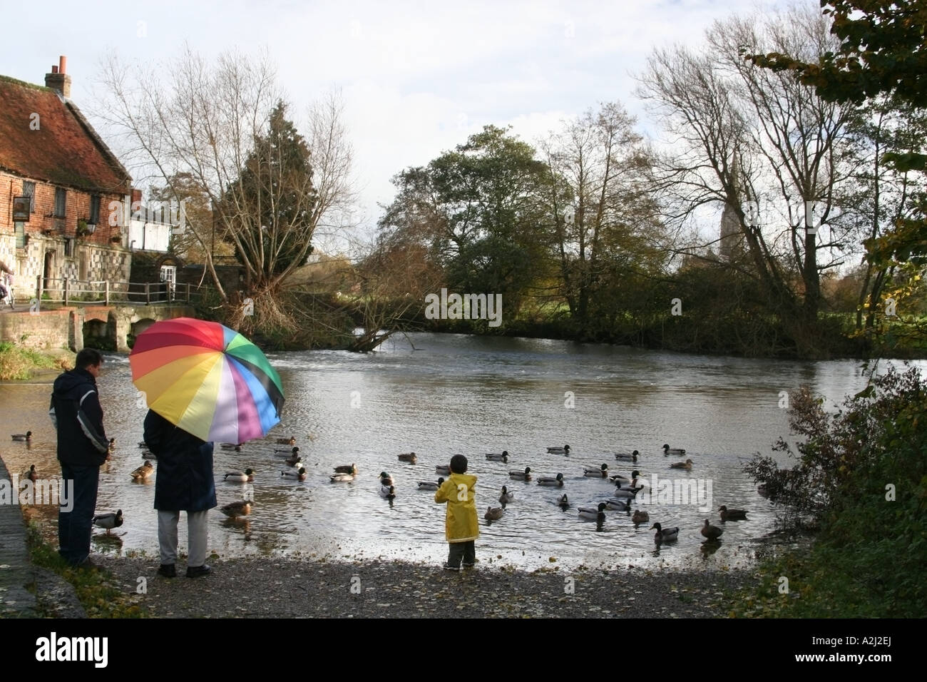 Family at the watermill at Harnham near Salisbury Stock Photo - Alamy