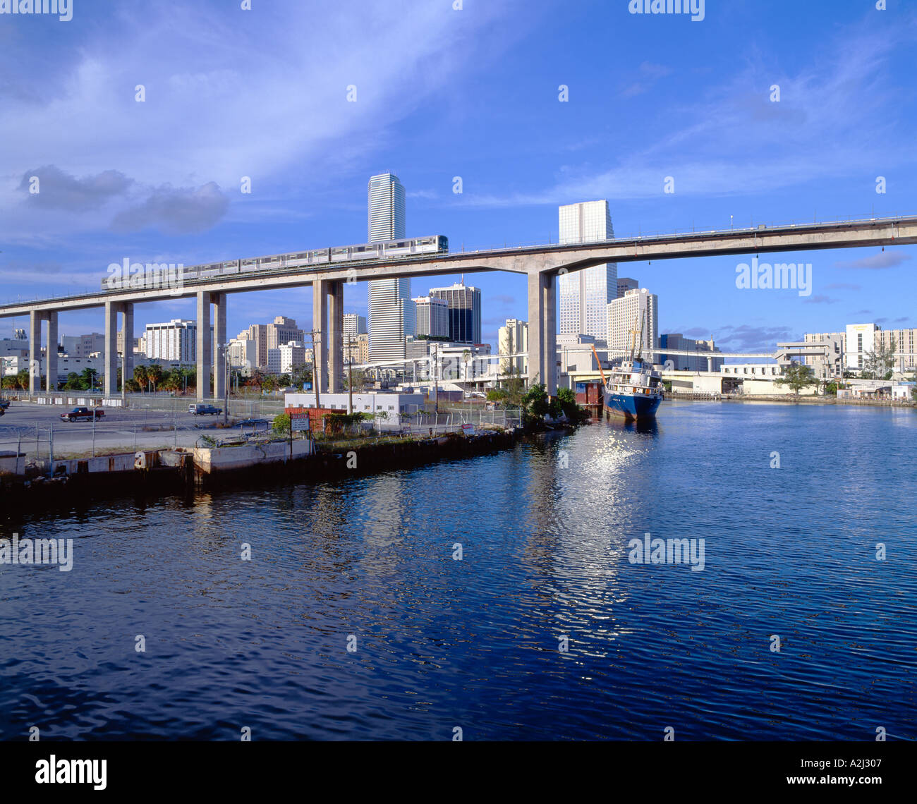 Miami Skyline from Bay Florida Stock Photo - Alamy