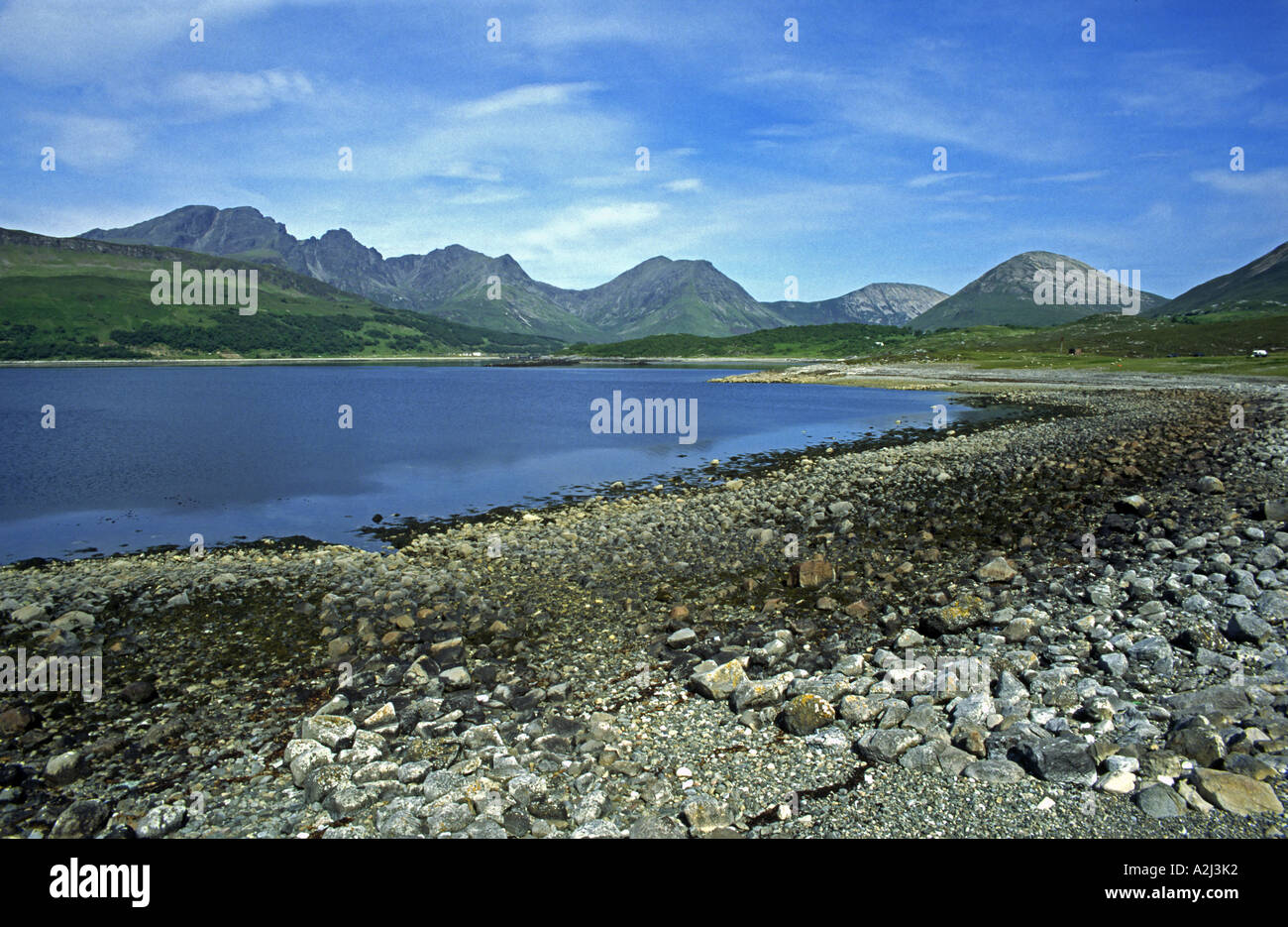 Unusual view of Skye famous mountain Bla Bheinn from the shores of Loch ...