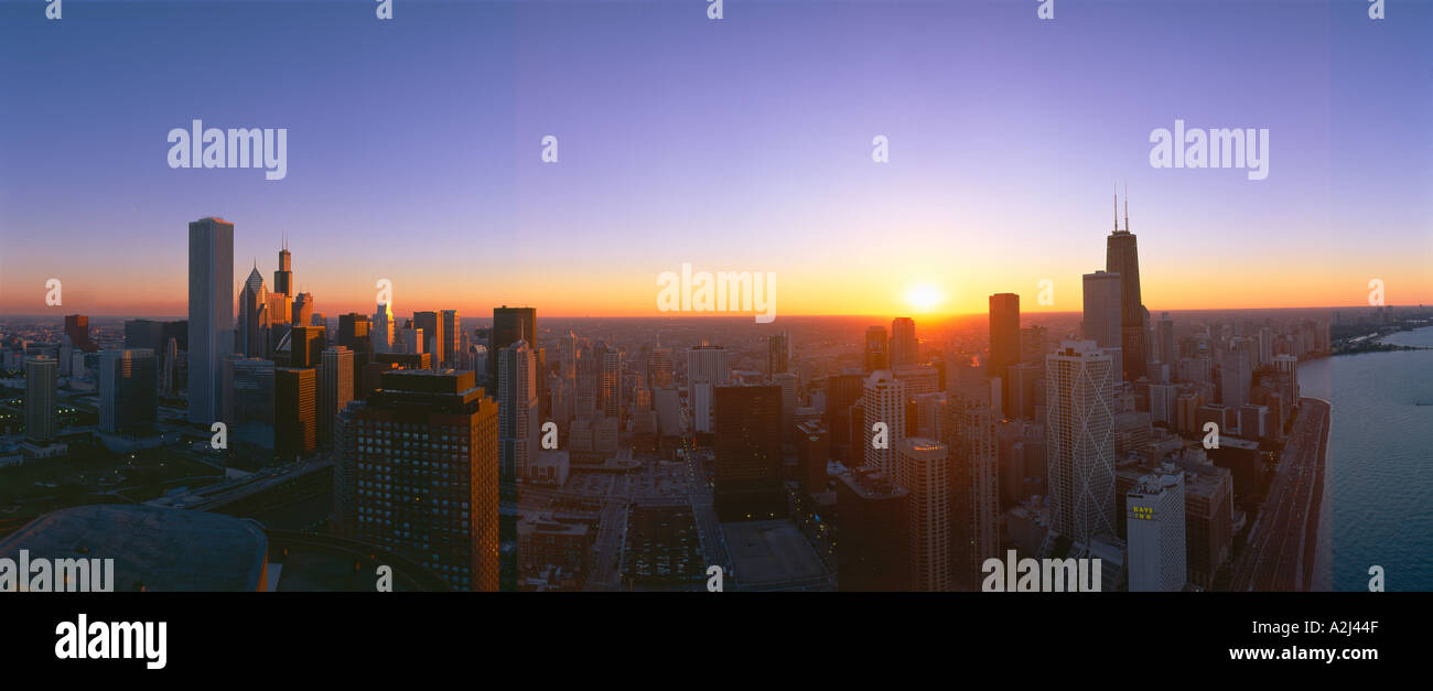 Chicago Sunset Aerial View Illinois Stock Photo - Alamy
