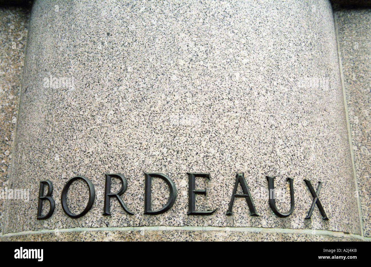Bordeaux" in big letters metal on stone on the foot pedestal of a ...
