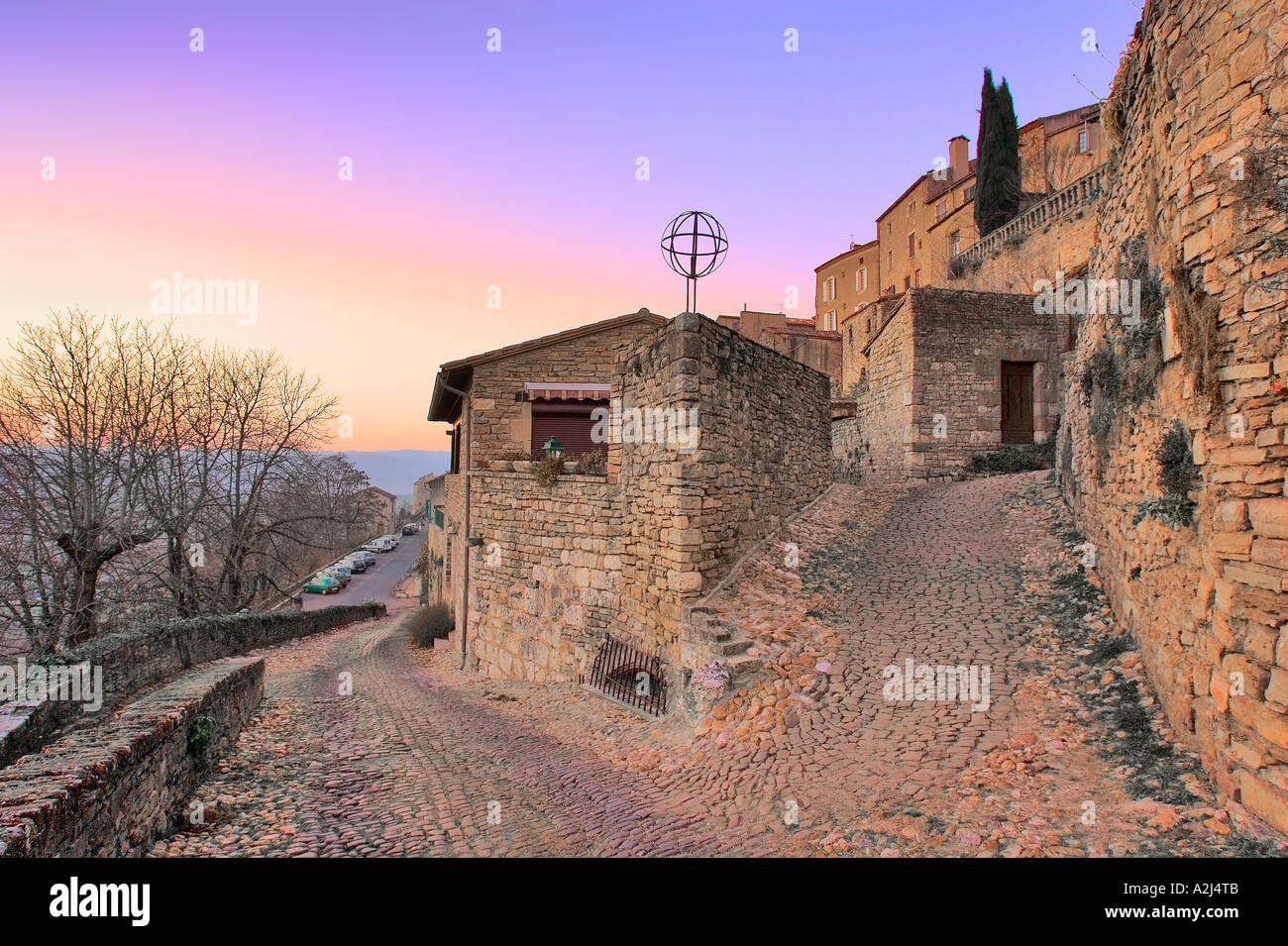 View of medieval buildings and streets in the bastide town of Corde sur ...