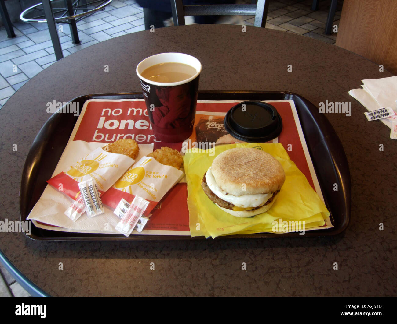 Breakfast tray from McDonald s fast food restaurant includes hash brown ...