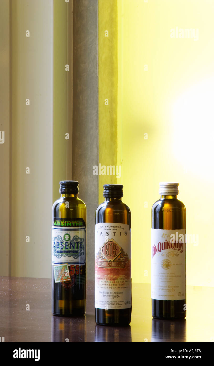 Miniature bottles of Absenthe absinth Pastis and RinQuinQuin three ...