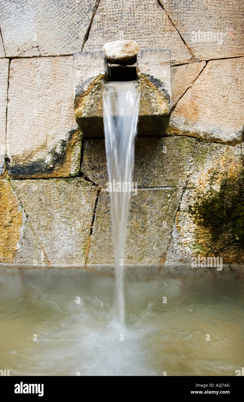 fresh natural water pouring out of water fountain in rural Spain Stock ...