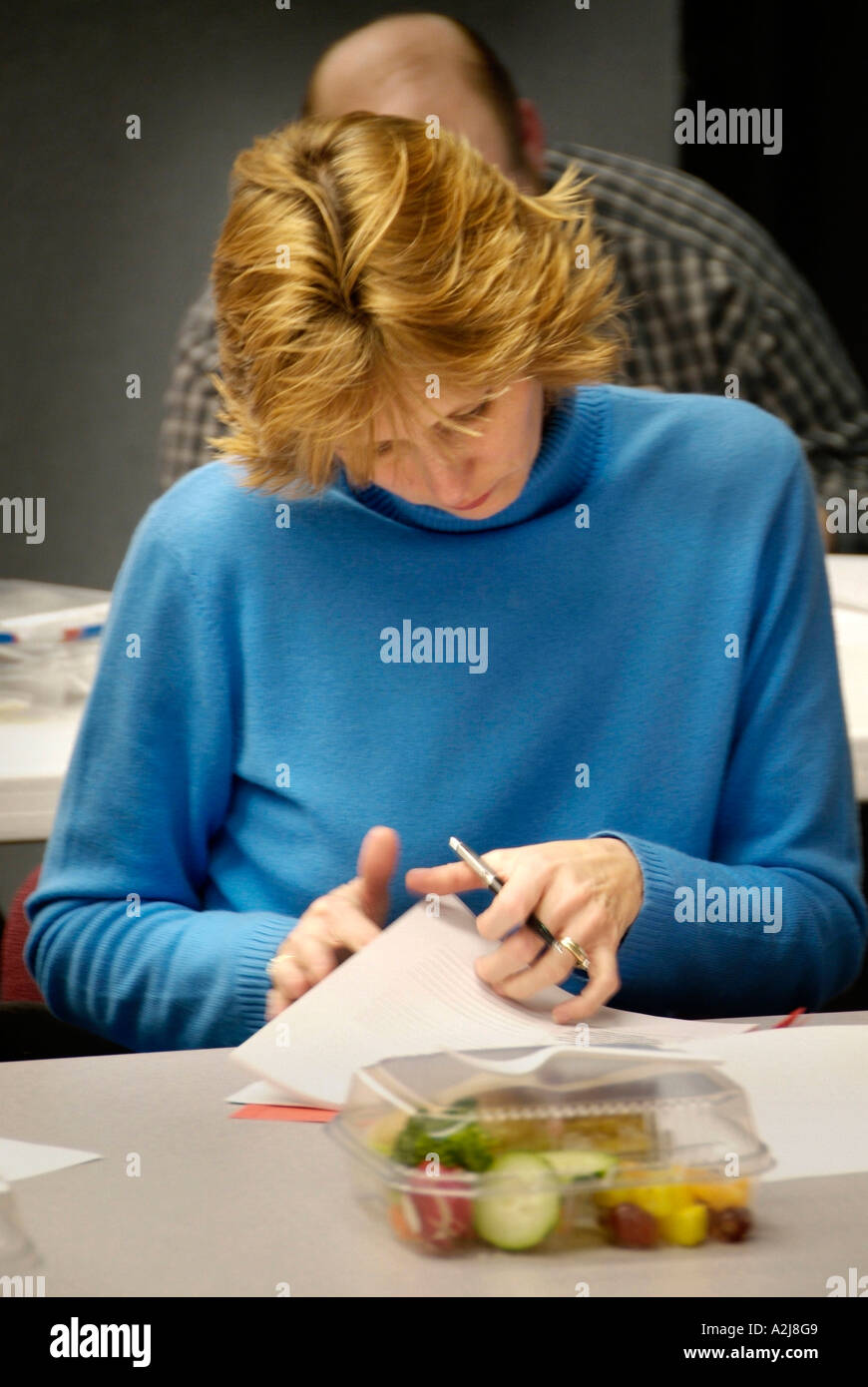 Business education seminar is conducted by a female instructor to a ...