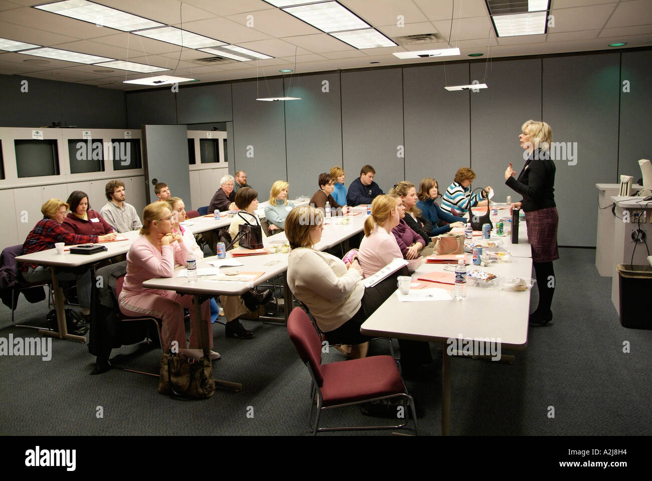 Business education seminar is conducted by a female instructor to a ...