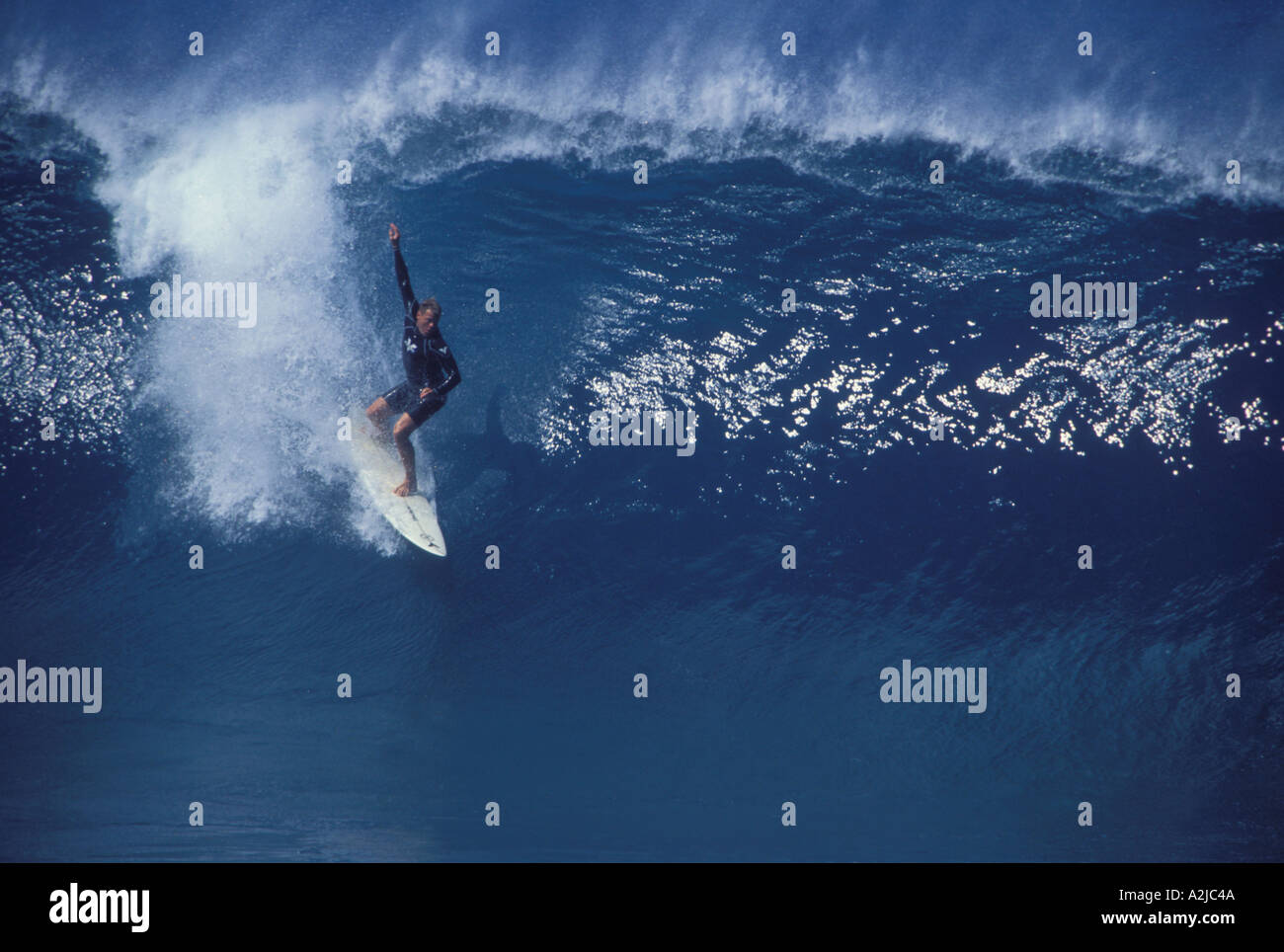 Surfing man begins to shoot the curl of a large wave Stock Photo - Alamy