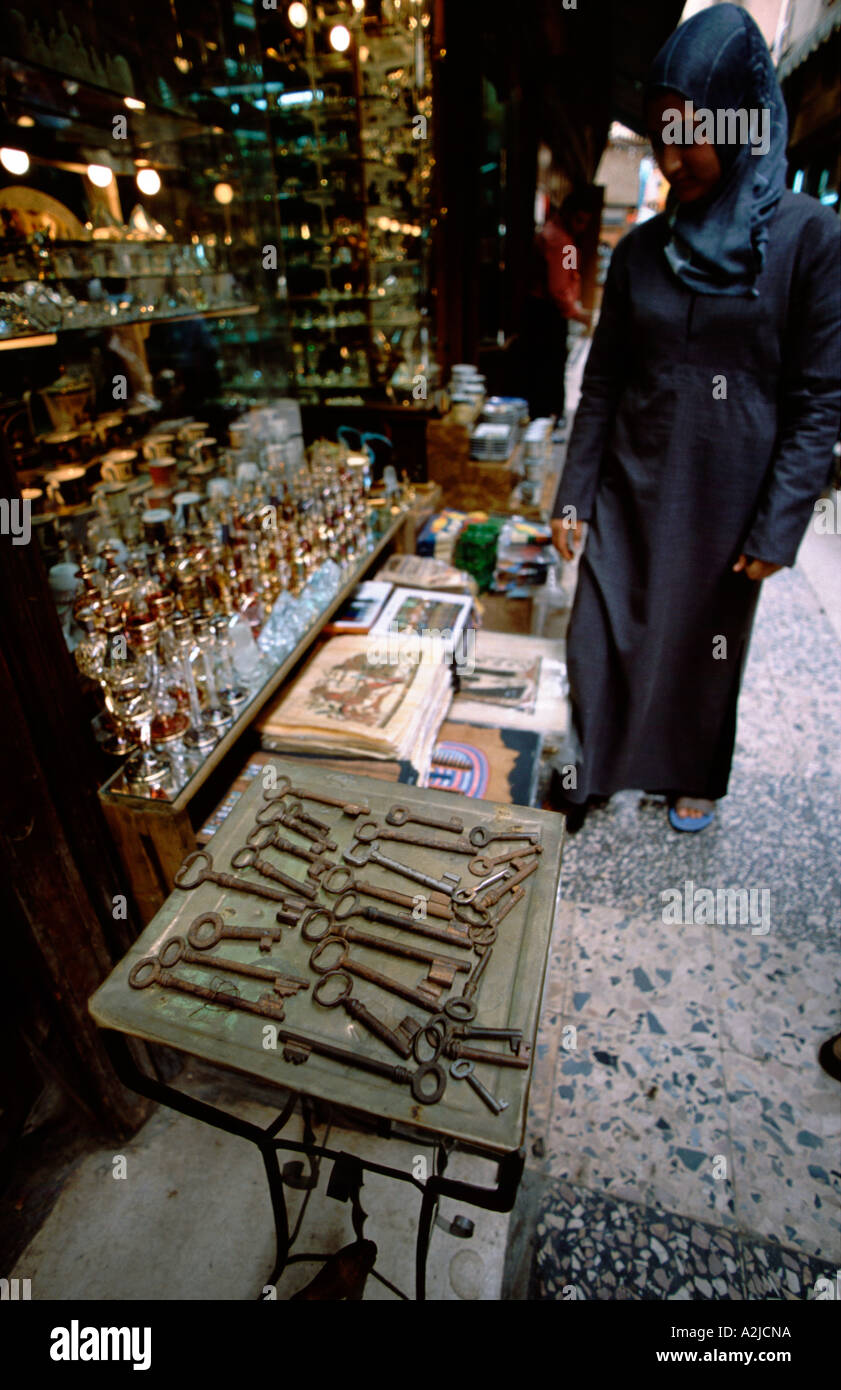 Africa, Egypt, Cairo, Khan al-Khalili bazaar, Old keys on display in ...