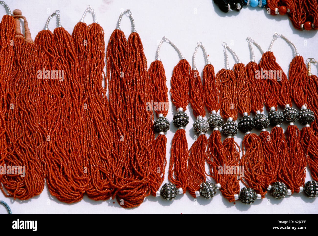 Africa, Egypt, Aswan, Lake Nasser, Nubian jewelry at boat landing at ...