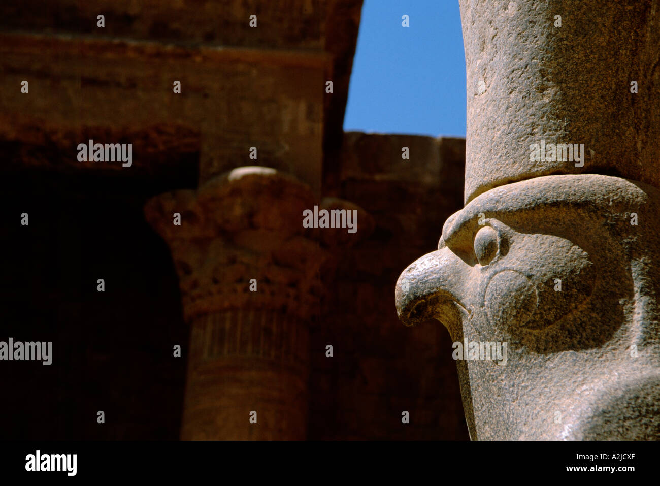 Africa, Egypt, Edfu, Temple of Horus, Stone statue of Horus as a ...