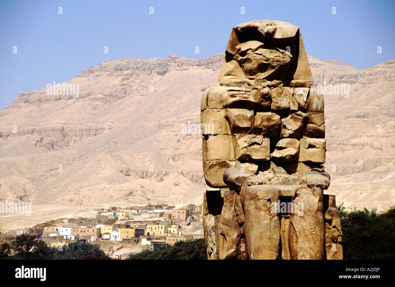 Africa, Egypt, Luxor, Karnak, Colossi of Memnon, One of twin figures of ...