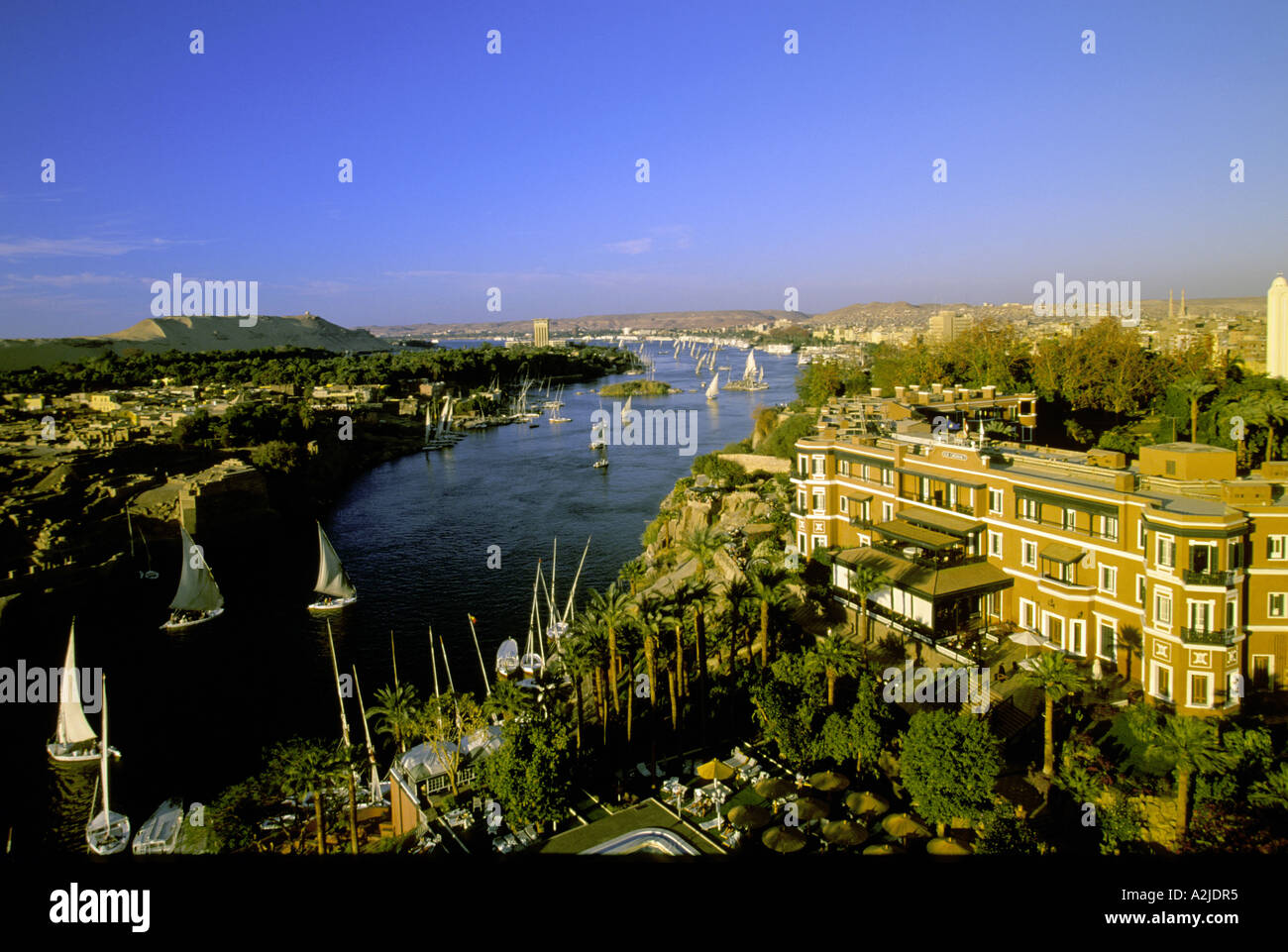 Africa, Egypt, Upper Egypt, Aswan. The old Cataract Hotel on the Nile ...