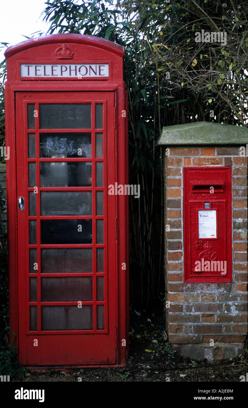 Traditional red telephone and post boxes, Dunwich, Suffolk, UK Stock ...