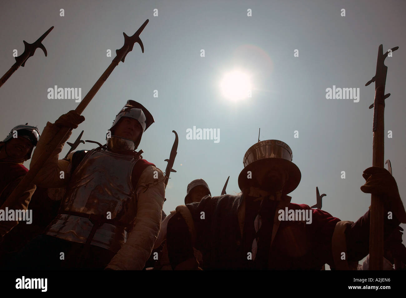 A Roman Battalion goes into battle during a living history display ...