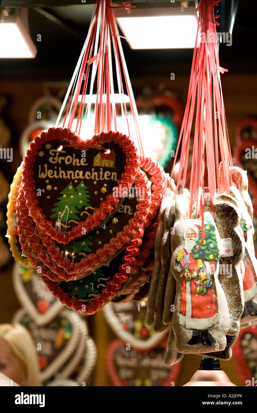 Traditional German sweets hanging on a stall at the Frankfurt Christmas ...