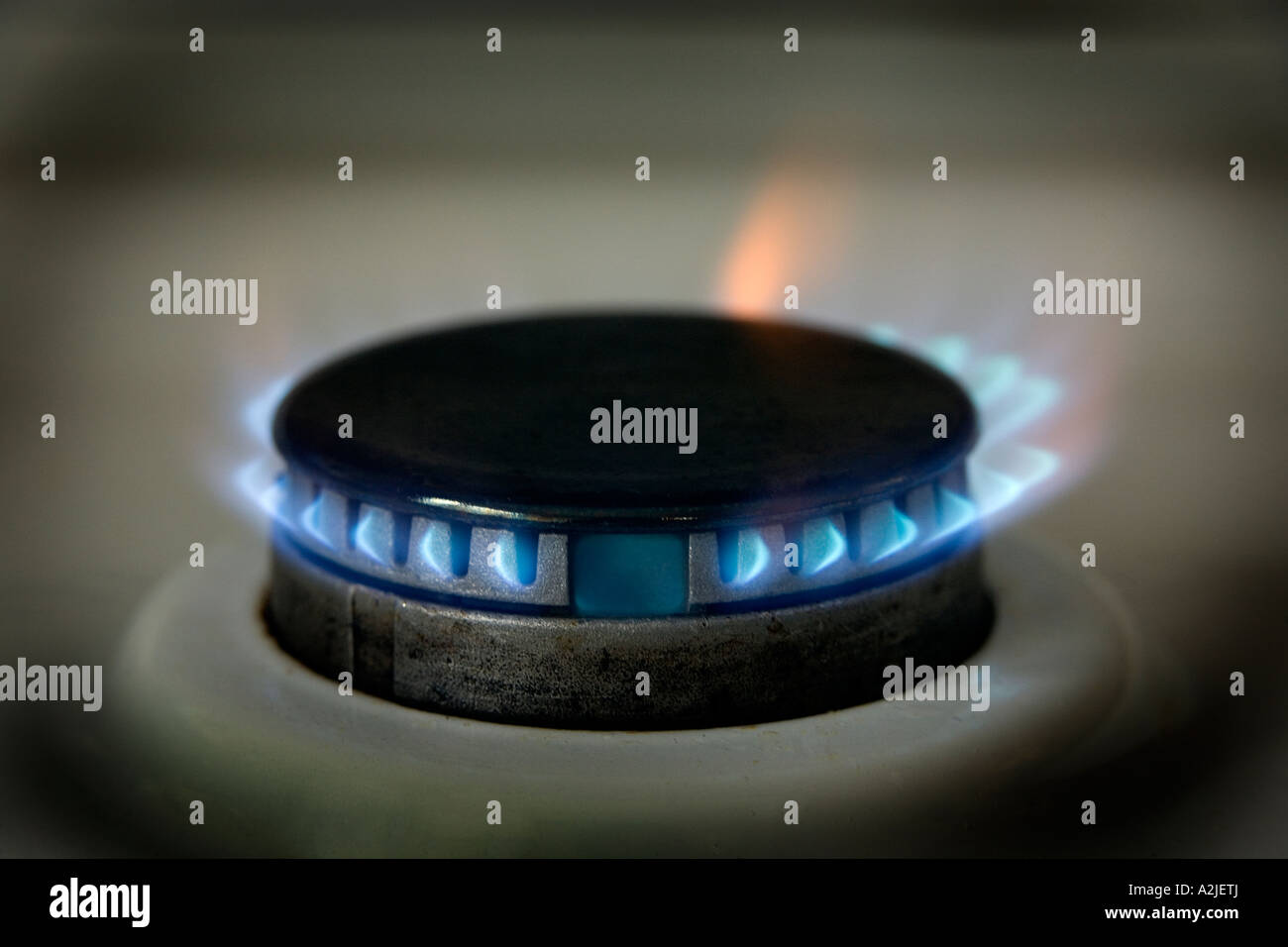 Close up of a gas ring on a domestic cooker Stock Photo - Alamy