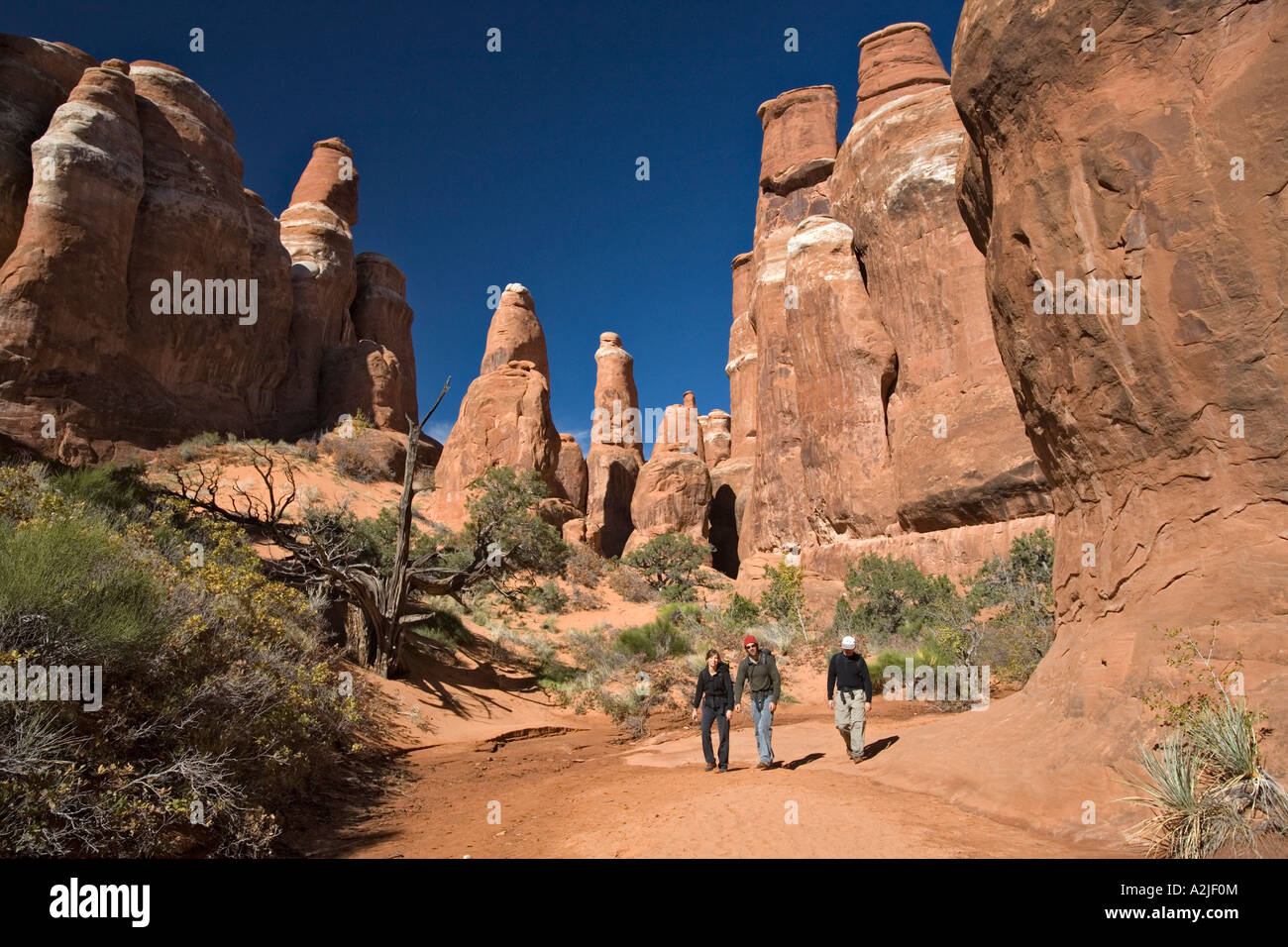 hikers in Fiery Furnace area, Arches National Park, Utah Stock Photo ...