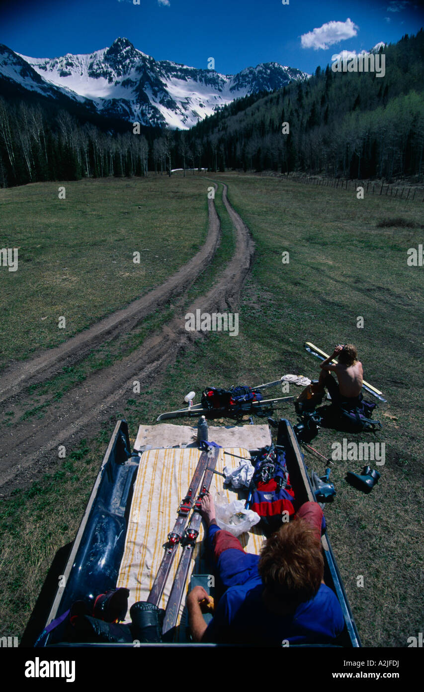 Josh Weinstein and Matt Basham relaxing at truck after backcountry ...