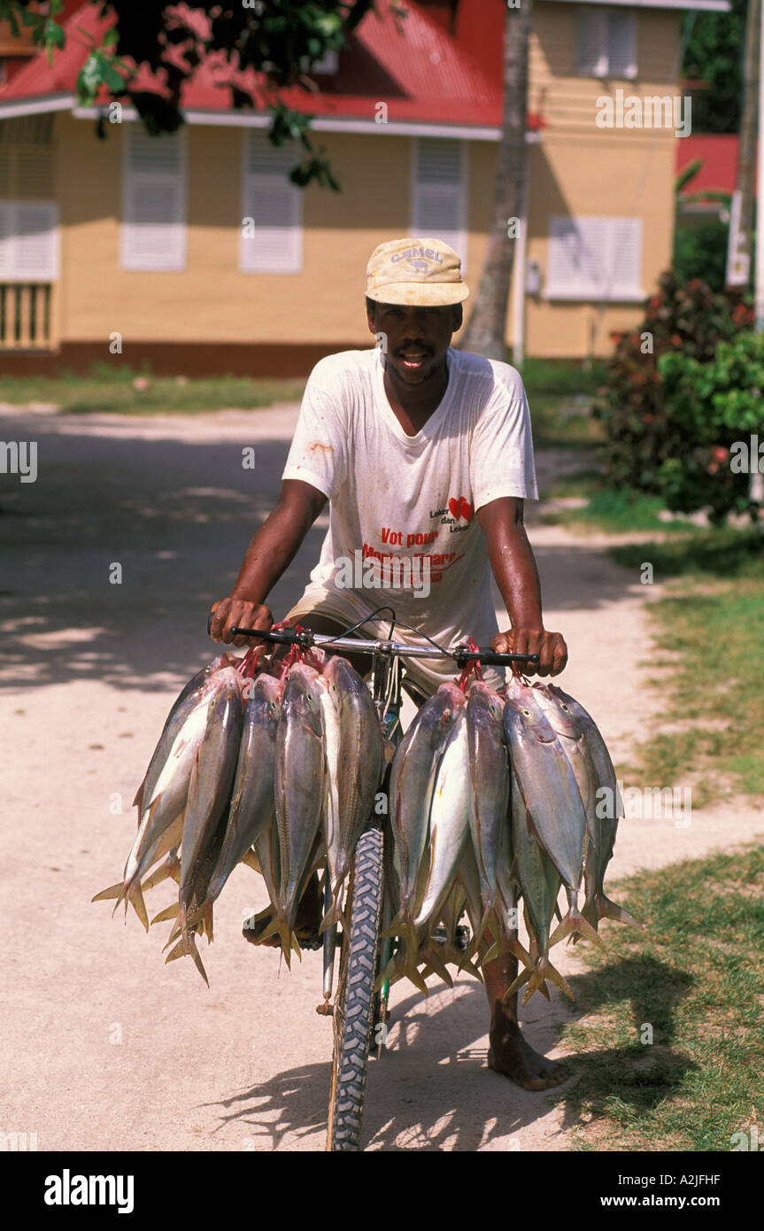 Africa, Seychelles, La Digue Island, fisherman with catch Stock Photo ...
