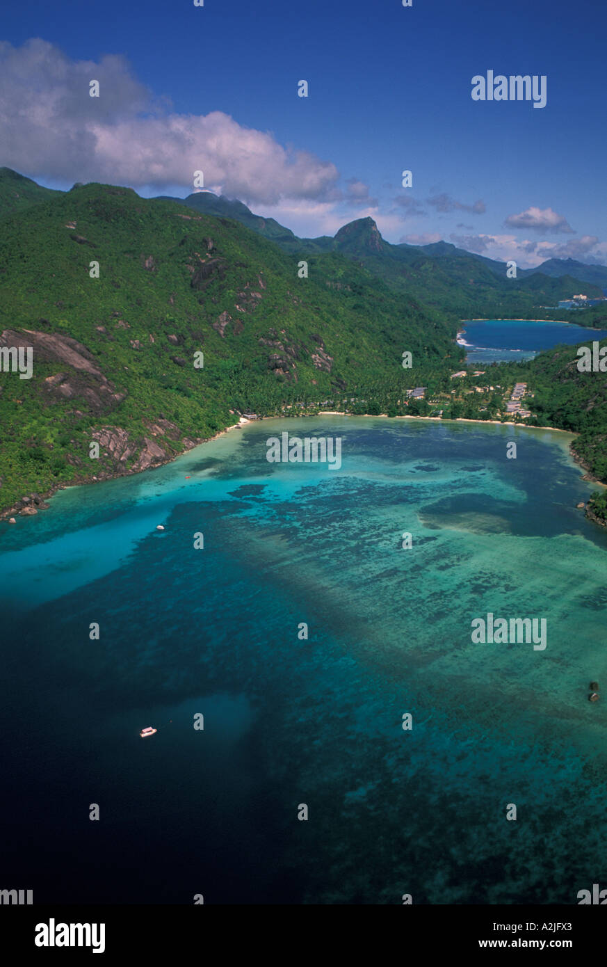 Africa, Seychelles, Mahe Island, aerial view of Mahe coast Stock Photo ...