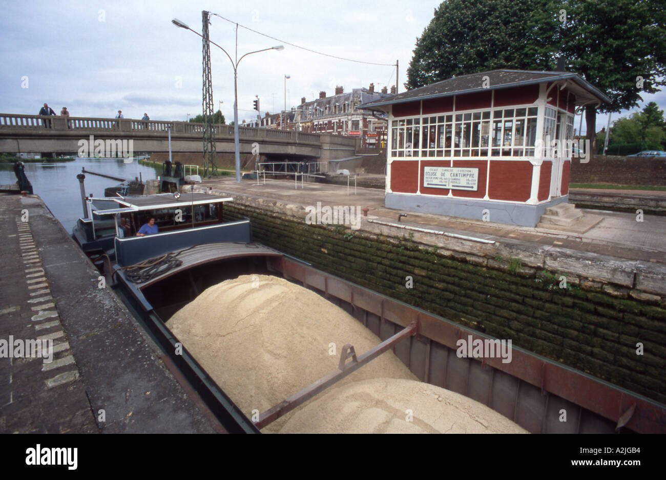 Barge in Lock on Canal de St Quentin Northern France Stock Photo - Alamy