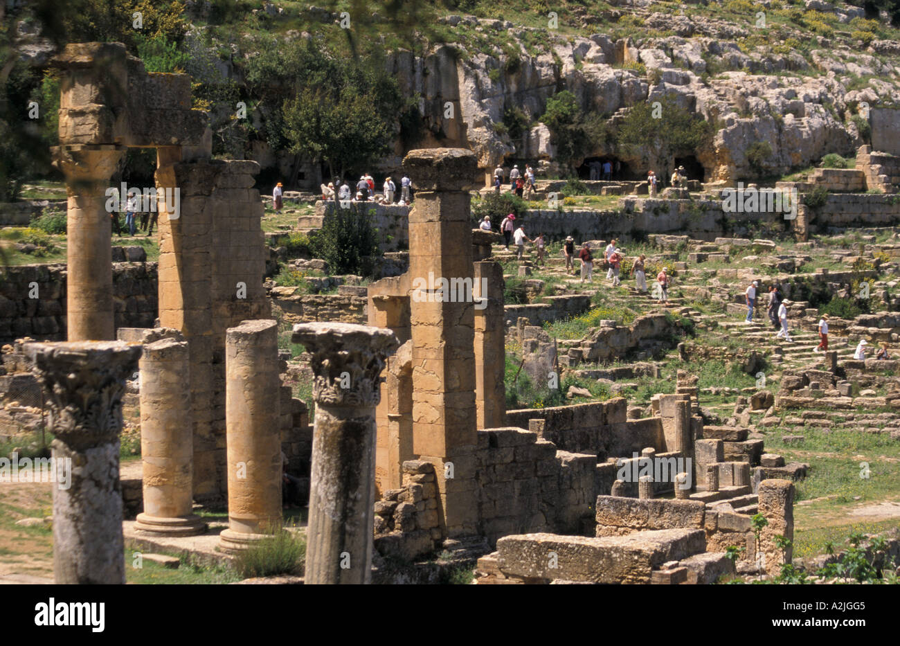 Africa, Libya, Cyrene, American tourists at temple ruins Stock Photo ...