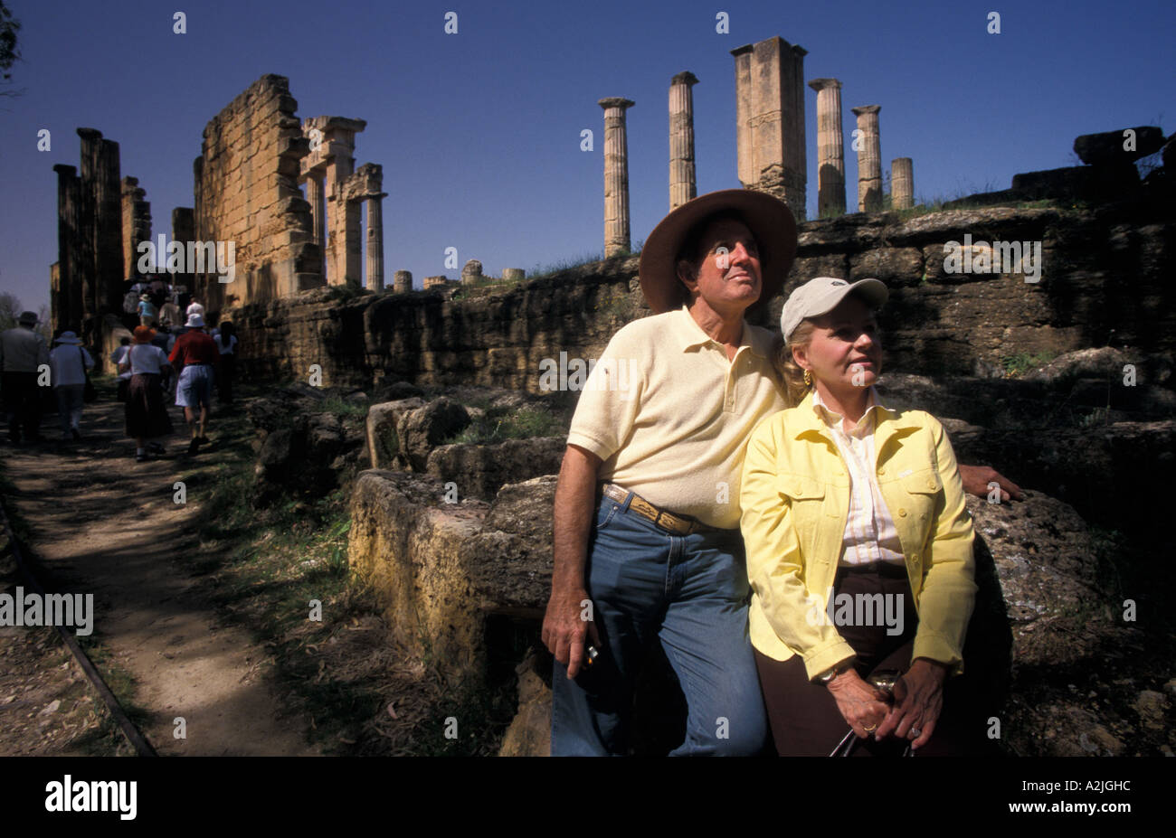Africa, Libya, Cyrene, Apollo temple, American tourist couple (MR Stock ...