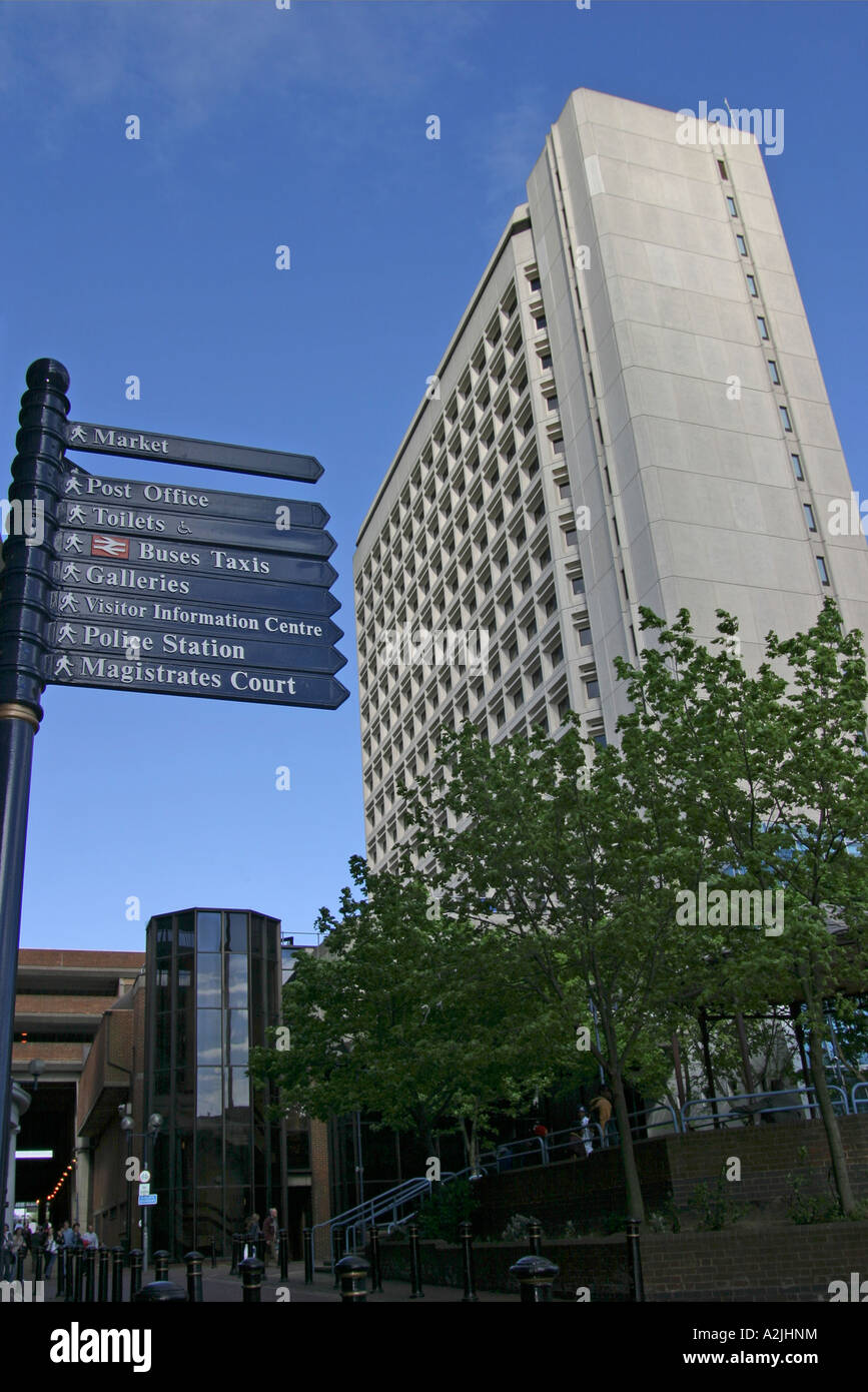 View of woking town centre showing tourist directions Stock Photo - Alamy