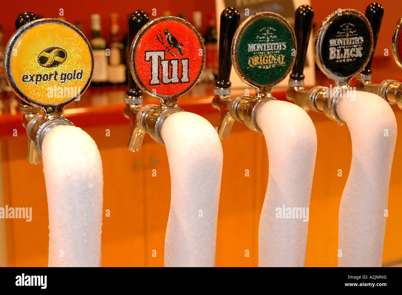 Iced Beer Taps, New Zealand Stock Photo - Alamy